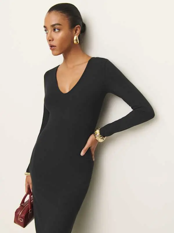 Amira Knit Midi Dress - Black