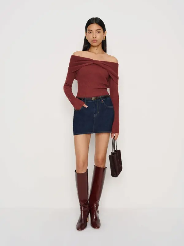 REFORMATION Twist Front Sweater - Red