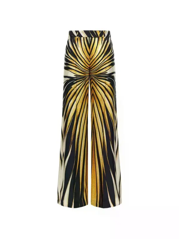 Roberto Cavalli Ray Of Gold Print Silk Palazzo Pants - Yellow