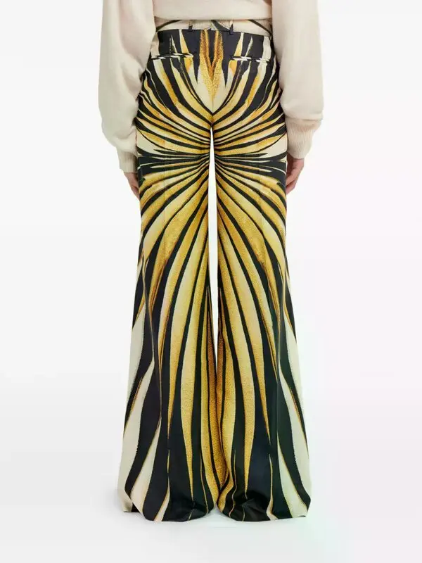 Roberto Cavalli Ray Of Gold Print Silk Palazzo Pants