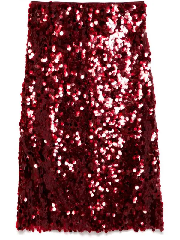 Vince Paillette Bias Midi Skirt - Red