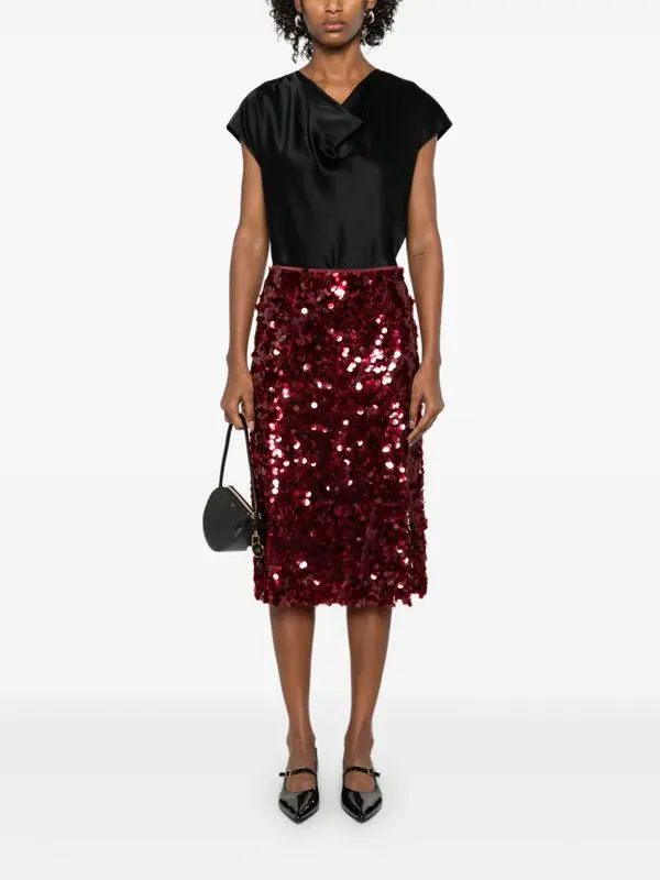 Vince Paillette Bias Midi Skirt - Red