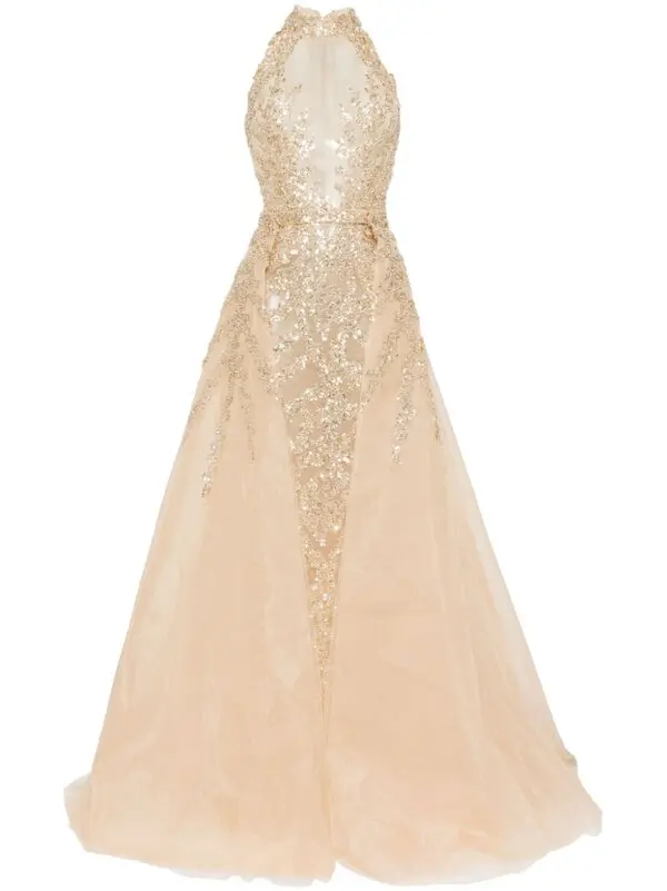 SAIID KOBEISY Beaded Halterneck Gown