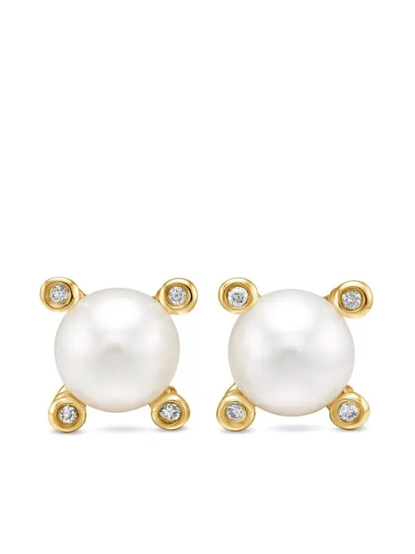 David Yurman 18k Yellow Pearl, And Diamond Stud Earrings - Gold