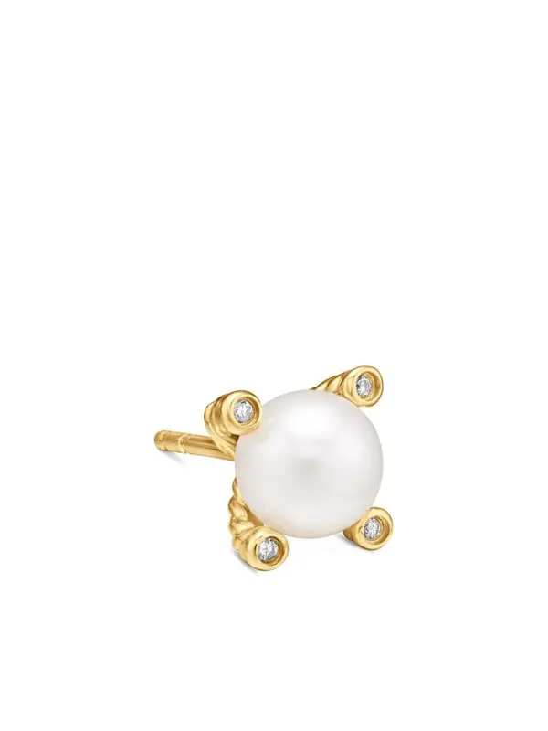 David Yurman 18k Yellow Pearl, And Diamond Stud Earrings