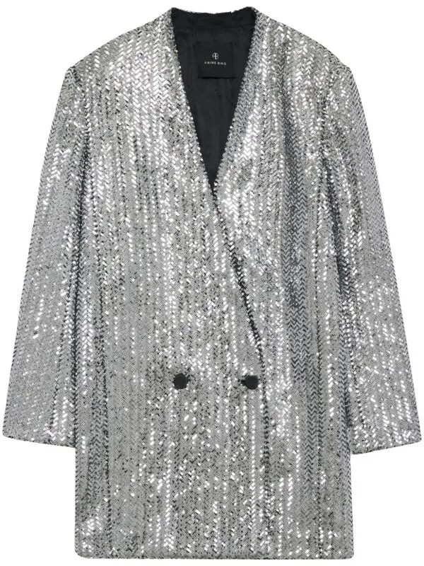 anine bing silver dress Anine Bing Veneda Sequined Dress - Silver