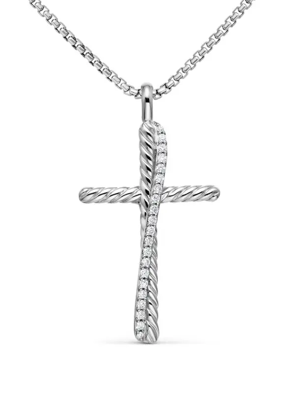 David Yurman Sterling Diamond Crossover Cross Necklace - Silver