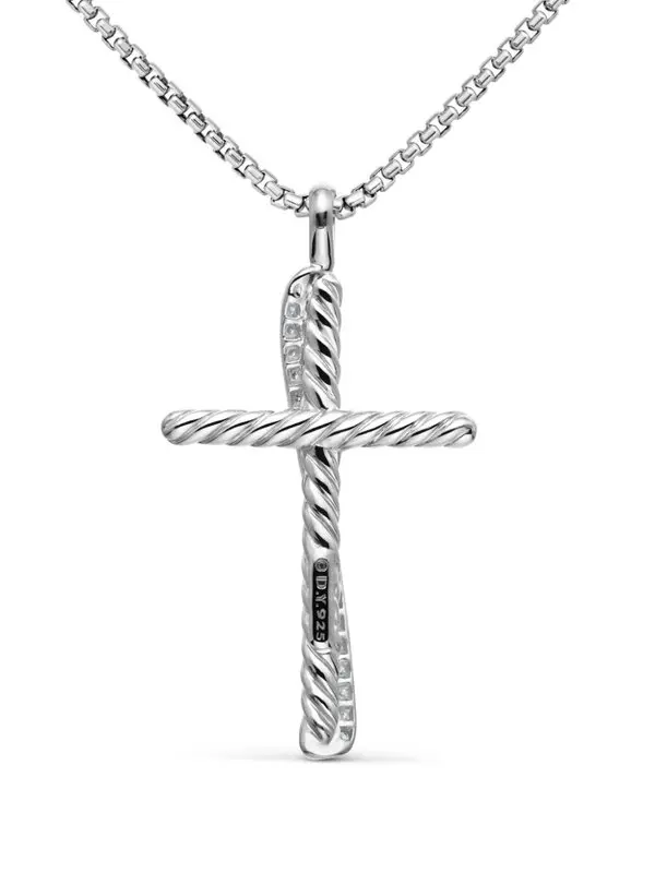 David Yurman Sterling Diamond Crossover Cross Necklace - Silver