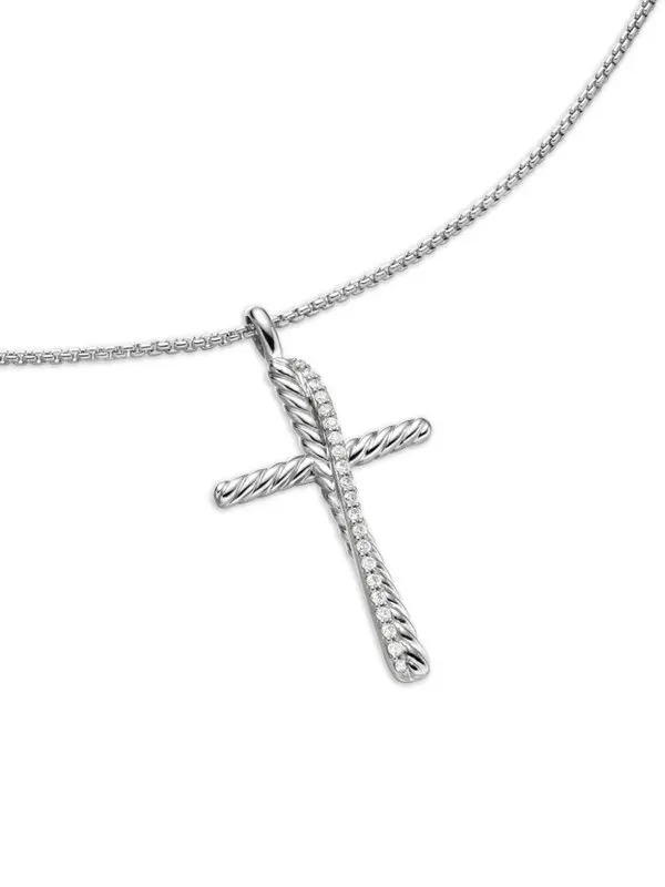 David Yurman Sterling Diamond Crossover Cross Necklace - Silver