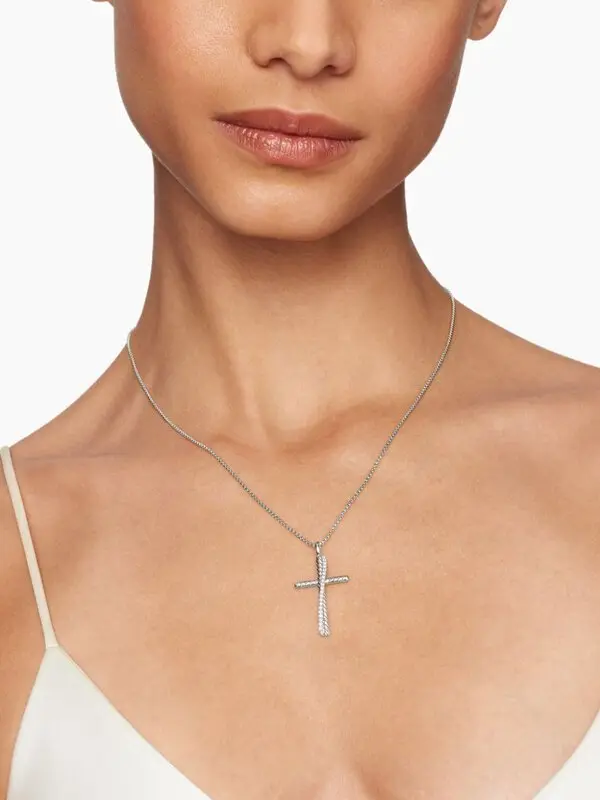 David Yurman Sterling Diamond Crossover Cross Necklace - Silver