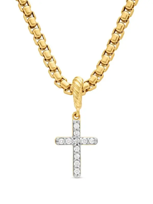 David Yurman 18kt Yellow Cable Collectibles Cross Diamond Amulet - Gold