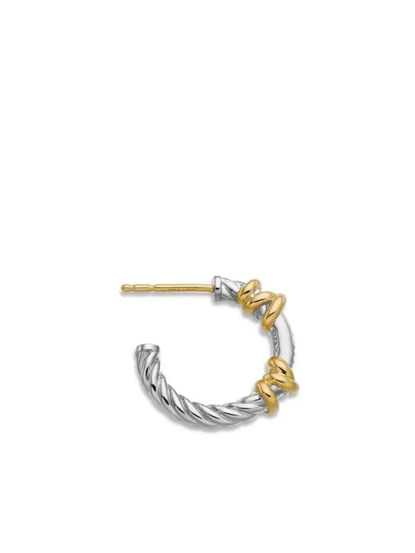 David Yurman 18k Yellow Gold And Sterling Petite Helena Wrap Diamond Hoop Earrings - Silver