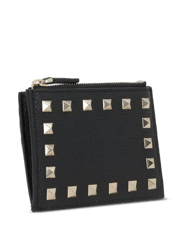 Valentino Garavani Rockstud Grainy Calfskin Cardholder With Zipper - Black