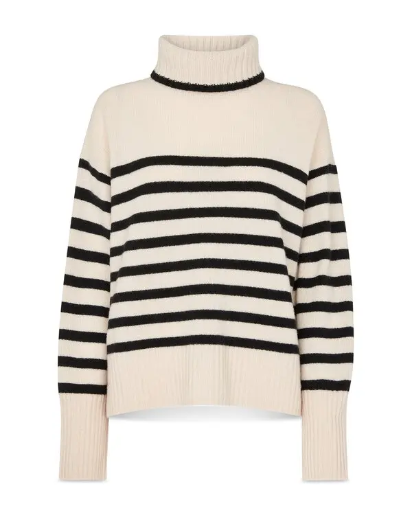 Whistles Stripe Wool Roll Neck Sweater - Ivory/multi