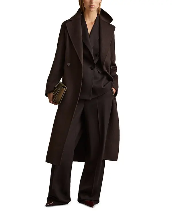 REISS Petites Lucia Long Double-breasted Coat - Chocolate