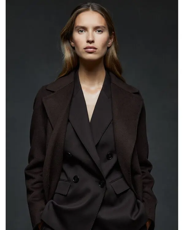 REISS Petites Lucia Long Double-breasted Coat - Chocolate