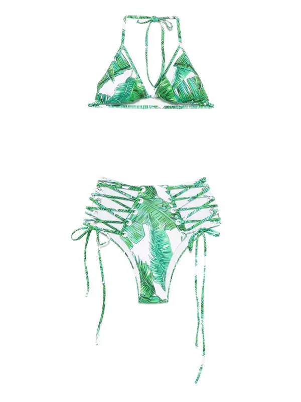 NOIRE SWIMWEAR Leaf-print Bikini - Green