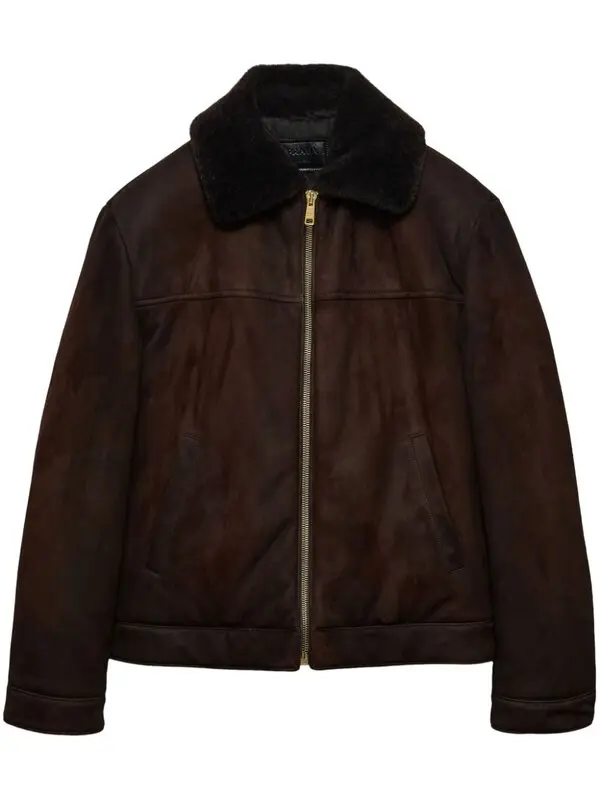 Prada Triangle-logo Leather Bomber Jacket - Brown