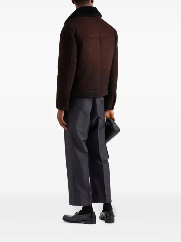 Prada Triangle-logo Leather Bomber Jacket - Brown