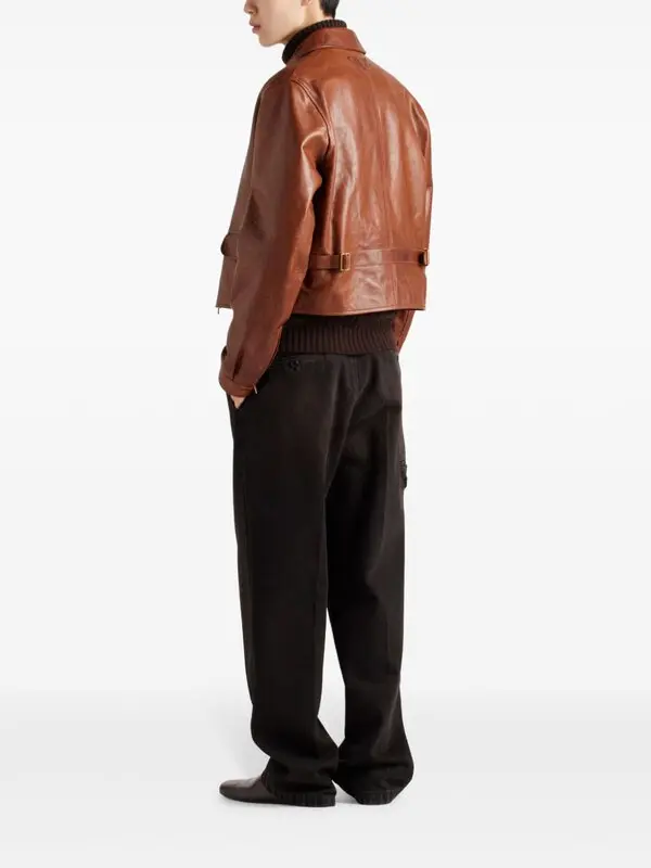 PRADA レザージャケット ラムレザー シングル ブラウン サイズ48 Prada Leather Jacket - Brown | Editorialist