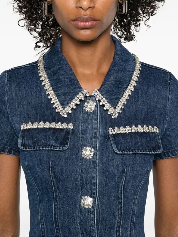 self portrait denim collared mini dress Self-Portrait