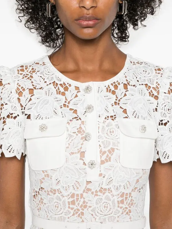 self portrait white circle floral lace mini dress Self-Portrait Floral-Lace Mini Dress In Pink