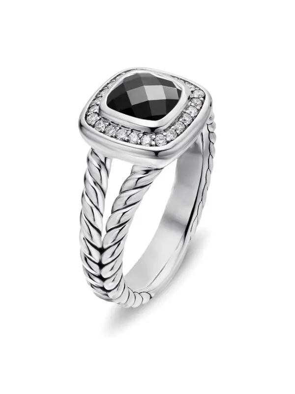 David Yurman Petite Albion Onyx And Diamond Ring - Silver
