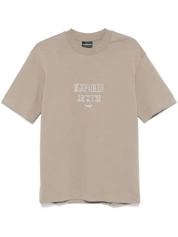 Emporio Armani Logo-embroidered T-shirt - Brown