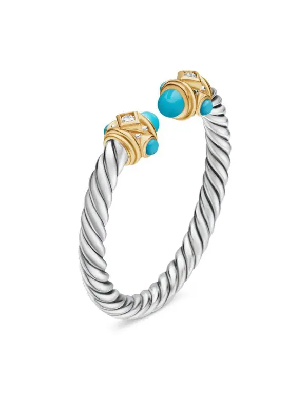 David Yurman Sterling Renaissance Turquoise And Diamond Ring - Silver
