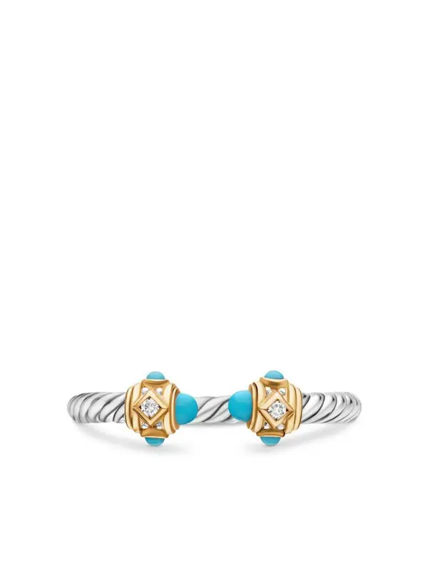 David Yurman Sterling Renaissance Turquoise And Diamond Ring - Silver