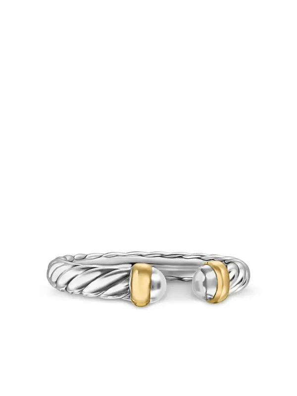 David Yurman 14kt Yellow Gold And Sterling Petite Cable Ring - Silver