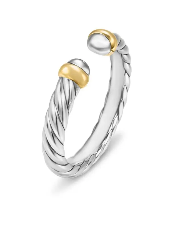 David Yurman 14kt Yellow Gold And Sterling Petite Cable Ring - Silver