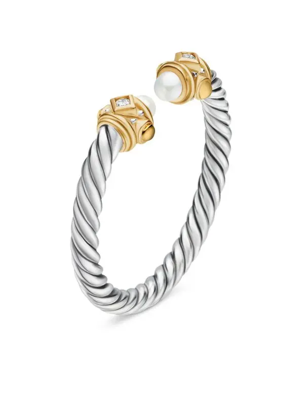 David Yurman 18kt Yellow Gold And Sterling Renaissance Pearl And Diamond Ring - Silver