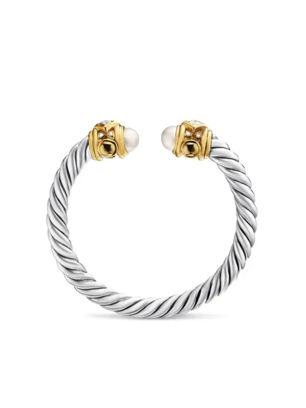 David Yurman 18kt Yellow Gold And Sterling Renaissance Pearl And Diamond Ring - Silver
