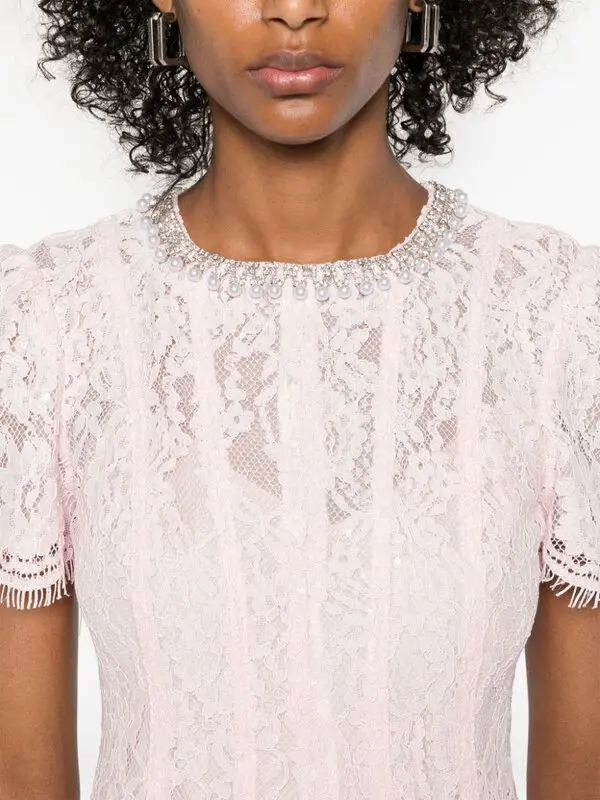 Self-Portrait Lace Embellished Midi Dress - Pink | Editorialist