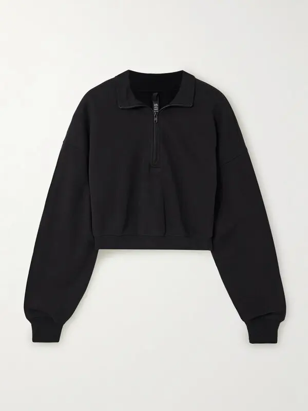 SKIMS Cropped Cotton-blend Jersey Half-zip Sweater
