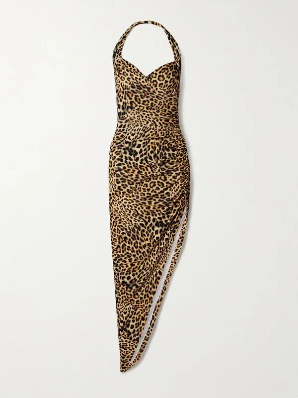 Norma Kamali Cayla Ruched Leopard-print Gown