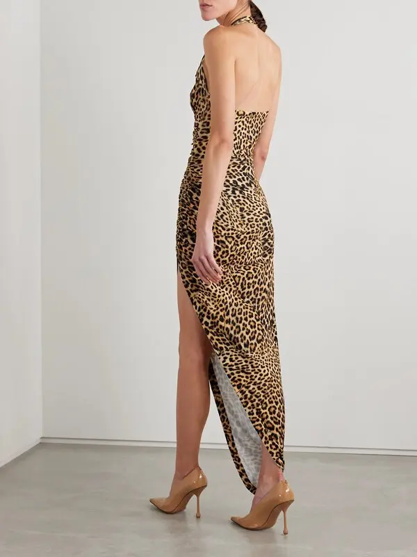 Norma Kamali Cayla Ruched Leopard-print Gown