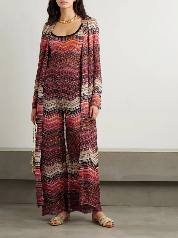 Missoni Sequined Striped Metallic Crochet-knit Cardigan