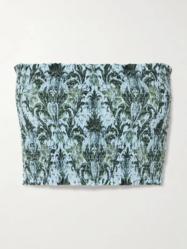 Faithfull The Brand Elisa Shirred Printed Recycled Bikini Top - Blue