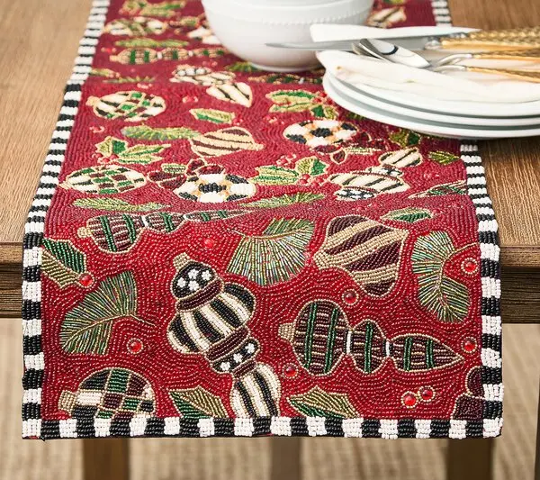 MACKENZIE-CHILDS Deck The Halls Beaded Table Runner