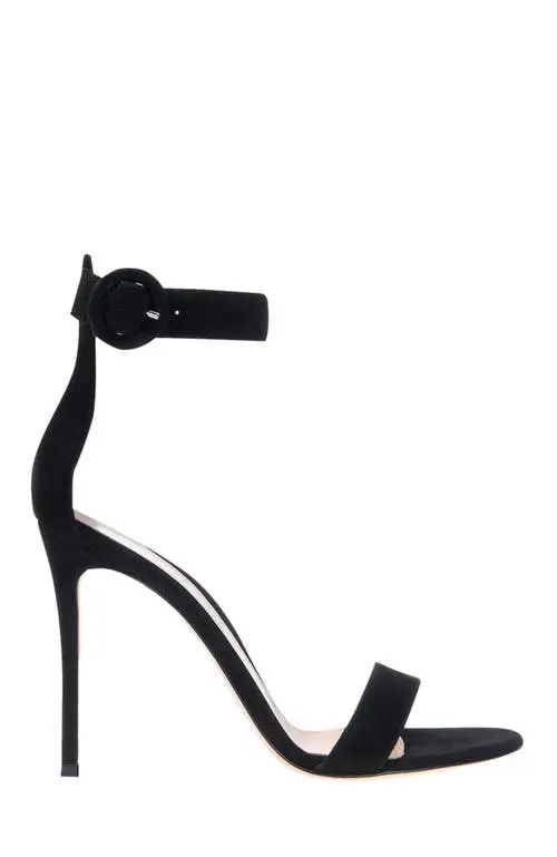 GIANVITO ROSSI Portofino 105 Open Toe Sandals - Black Suede