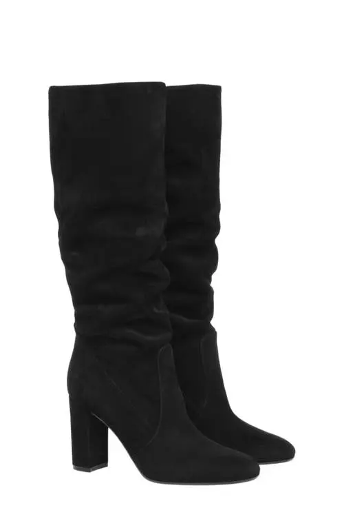 GIANVITO ROSSI Suede Round Toe Block Heel Boots - Black