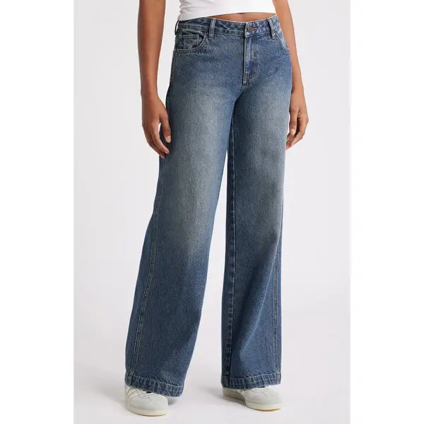 PACSUN Mellow Low Rise Baggy Wide Leg Jeans - Medium Indigo