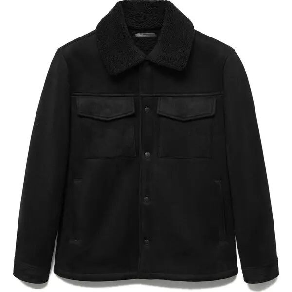 Mango Faux Shearling Jacket - Black