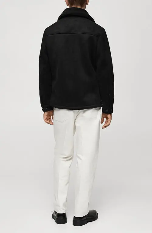 Mango Faux Shearling Jacket - Black