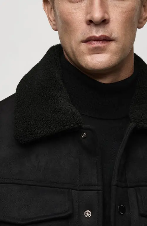 Mango Faux Shearling Jacket - Black
