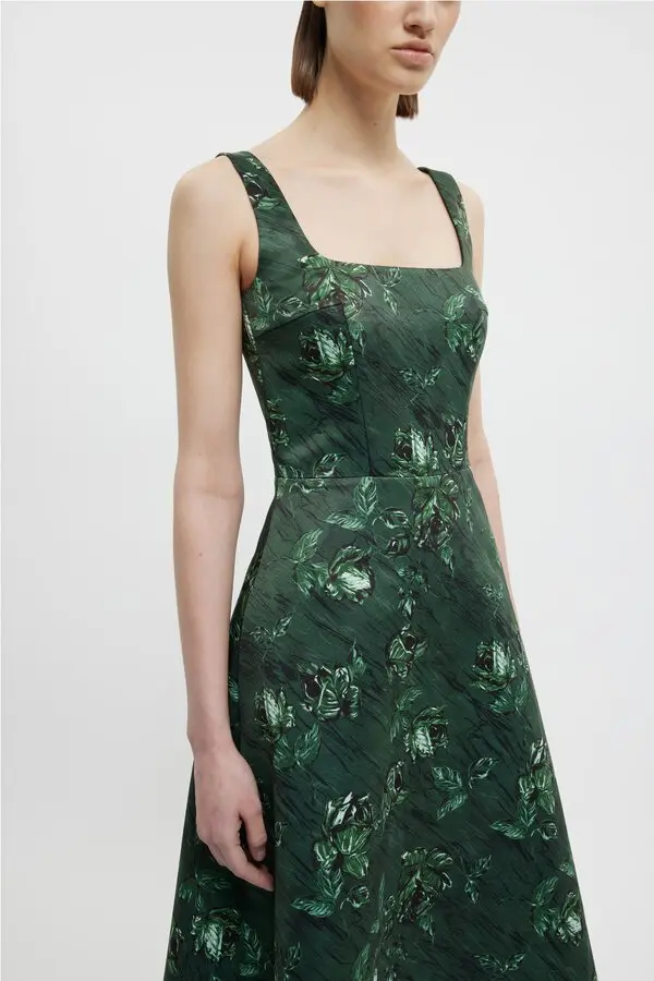 emilia wickstead ragna dress green rose floral print taffeta faille Emilia Wickstead Ragna Rose-Print Taffeta-Faille Dress - Yellow