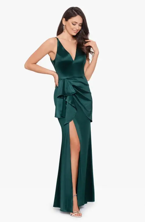 BLONDIE NITES Glam Ruffle Satin Gown