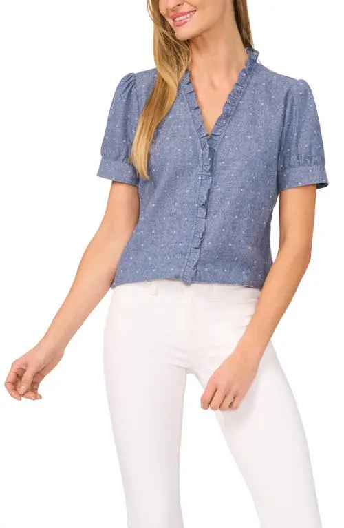 CECE DUPRAZ Ruffle Trim Chambray Top